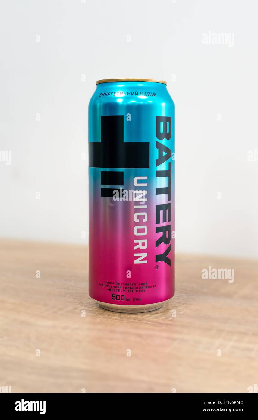 Kiev, Ukraine - November 23, 2024: Can Battery Unicorn energy drink on ...