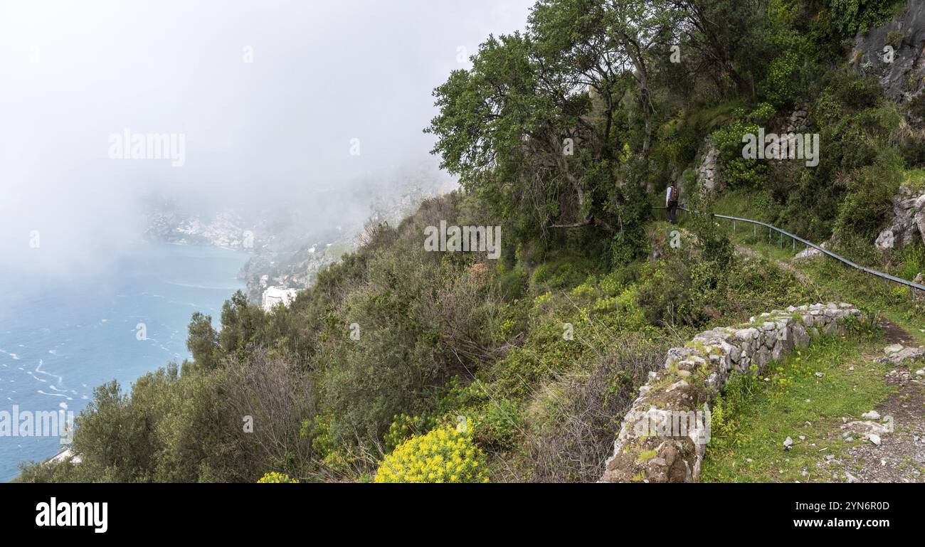 Shoreline of the scenic Amalfi coast from the path of the Gods, Italy ...