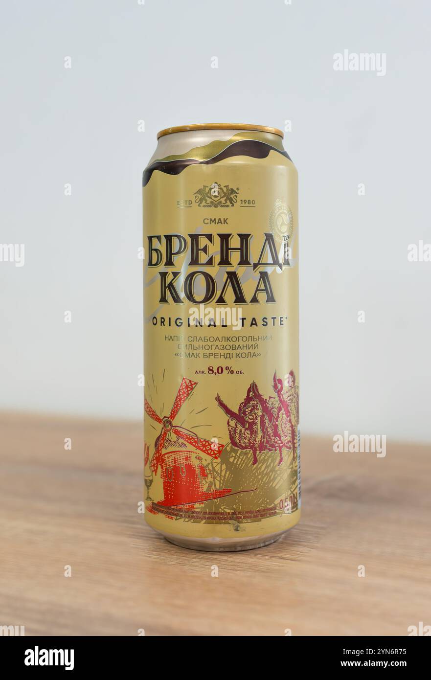Kiev, Ukraine - November 23, 2024: Can 0,5 low-alcohol Brandy Cola ...