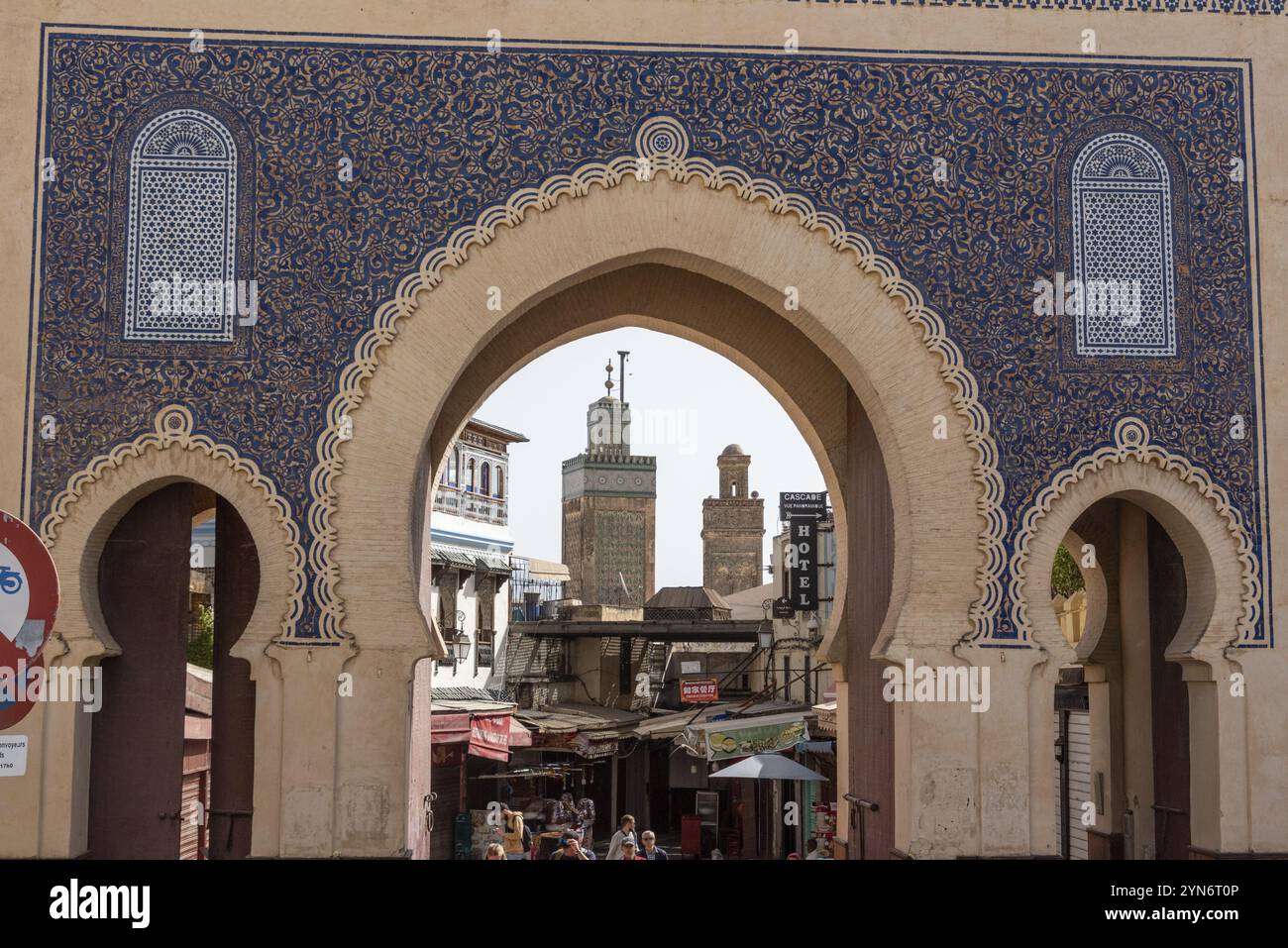 Famous town gate Bab Boujloud in the medina of Fes, Morocco, Africa ...