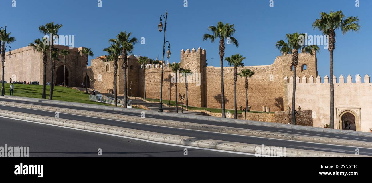 Ancient wall of the famous Kasbah of the Udayas in downtown Rabat ...