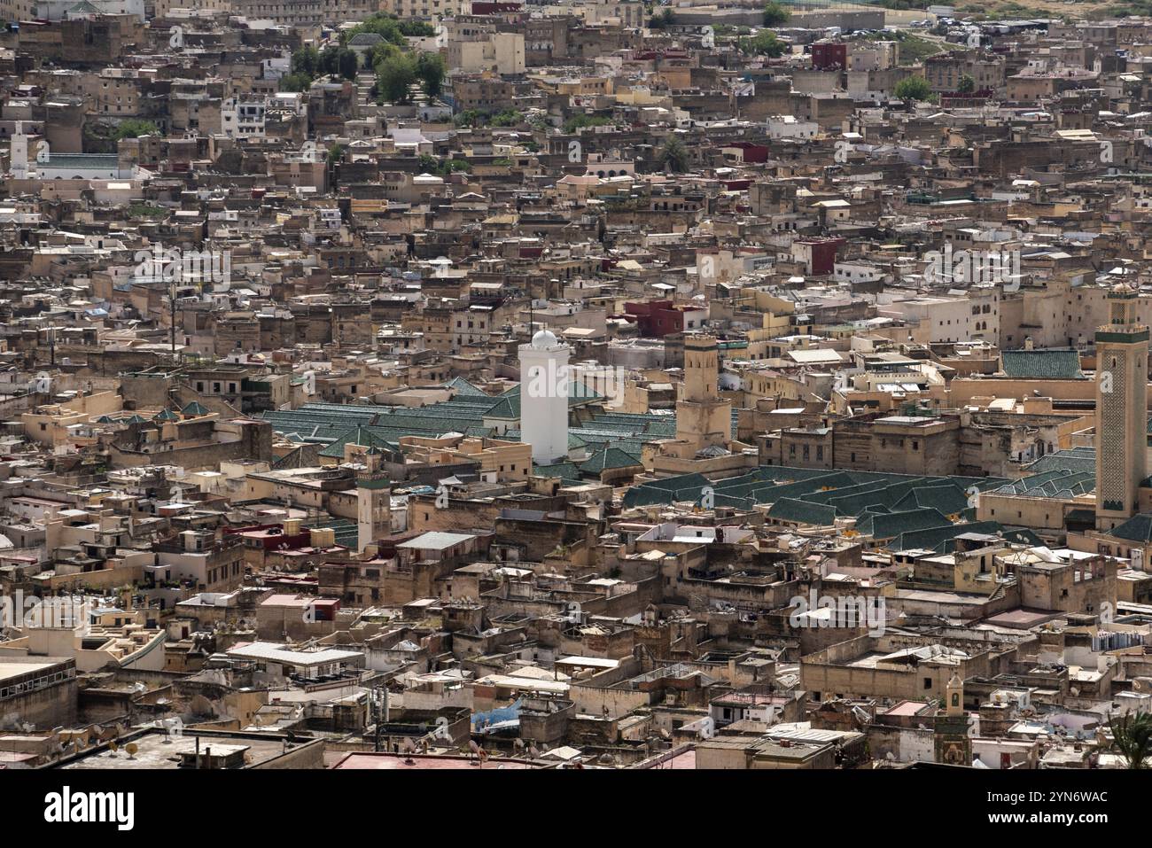 Scenic panoramic view of the medina of Fes, seen from the Marinid tombs ...