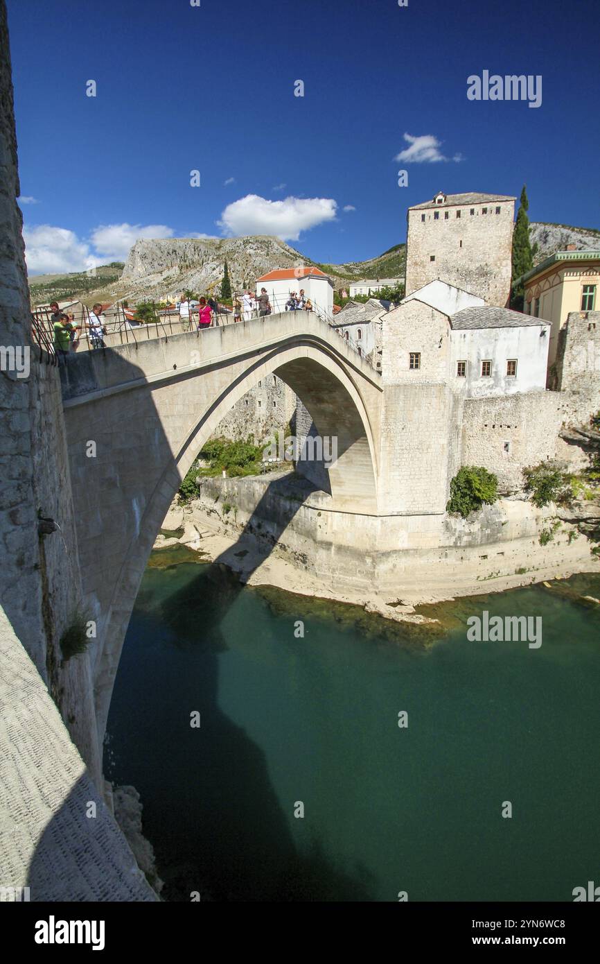 Rebuilt iconic ancient bridge in downtown mostar hi-res stock ...