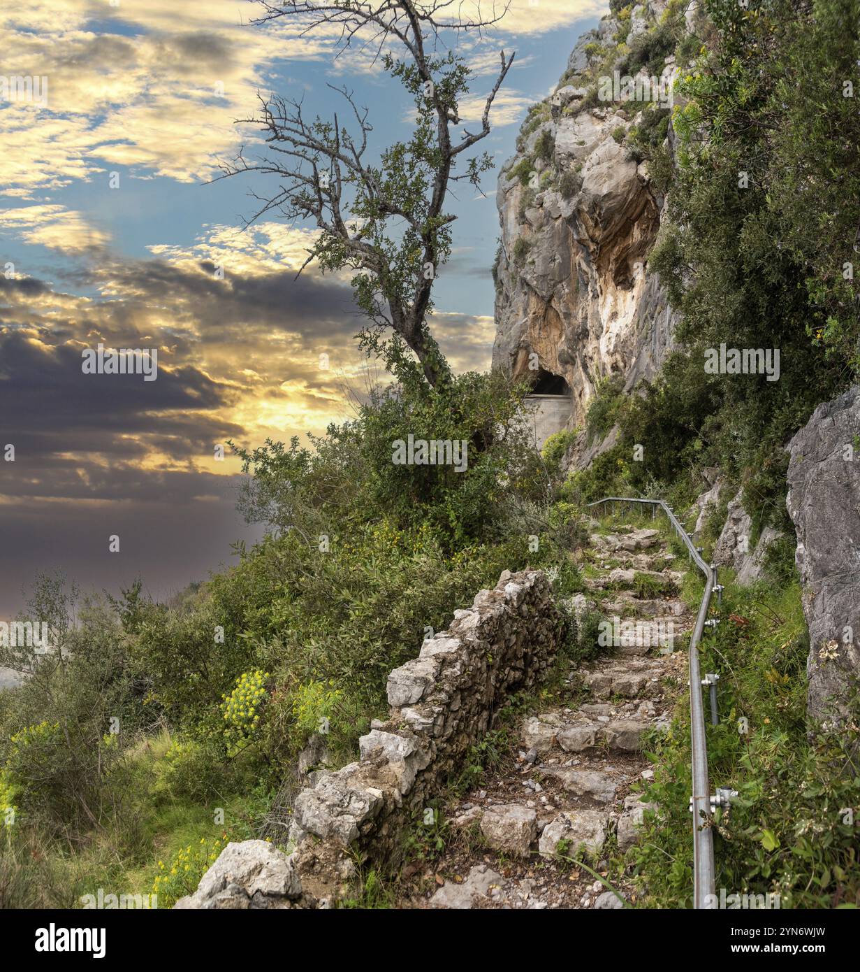 Shoreline of the scenic Amalfi coast from the path of the Gods, Italy ...