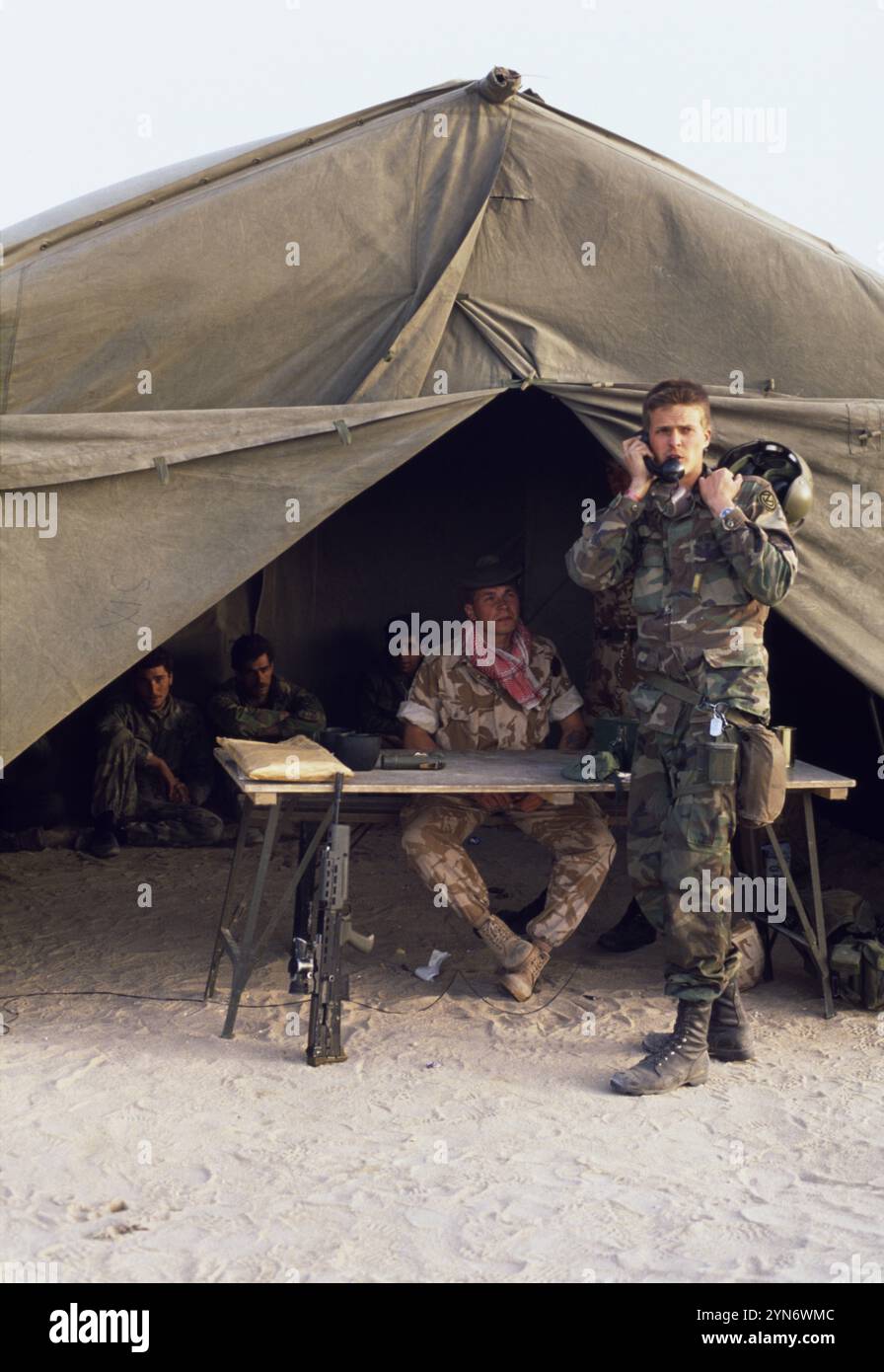 First Gulf War: 11th March 1991 An American soldier makes a telephone ...