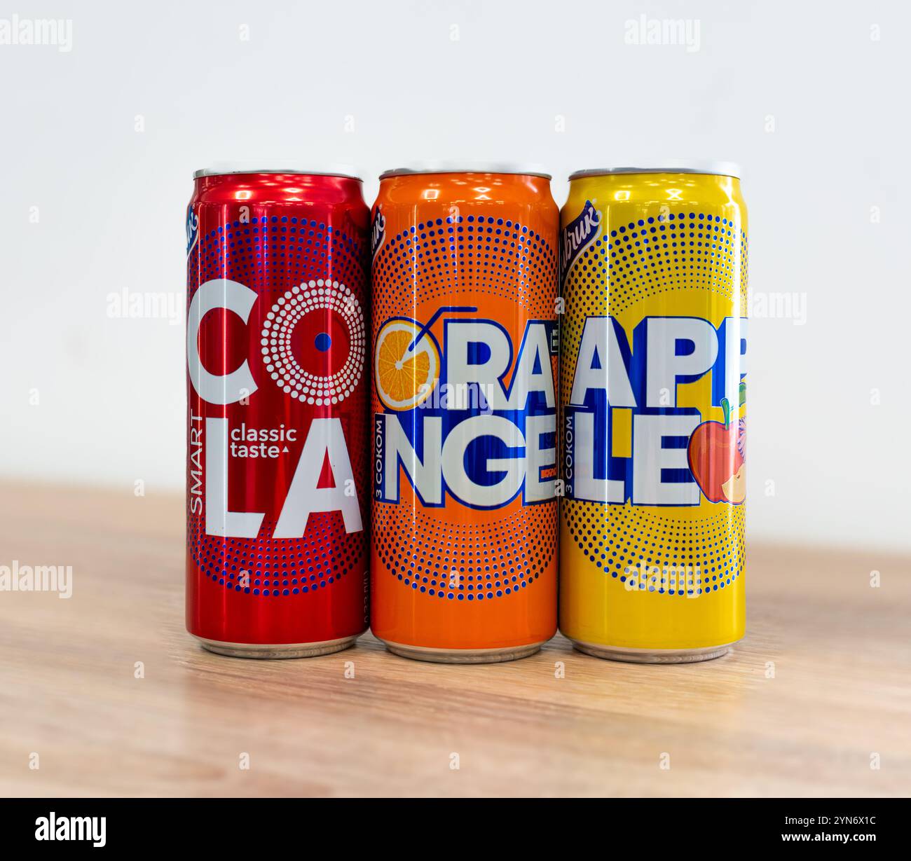 Kiev, Ukraine - November 23, 2024: Set of Cans soft drink Zhivchik ...