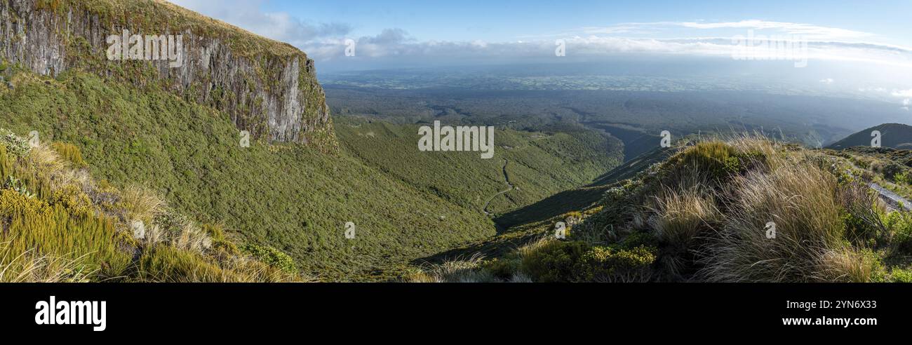Hiking the Mount Taranaki on a sunny summer day, New Zealand, Oceania ...