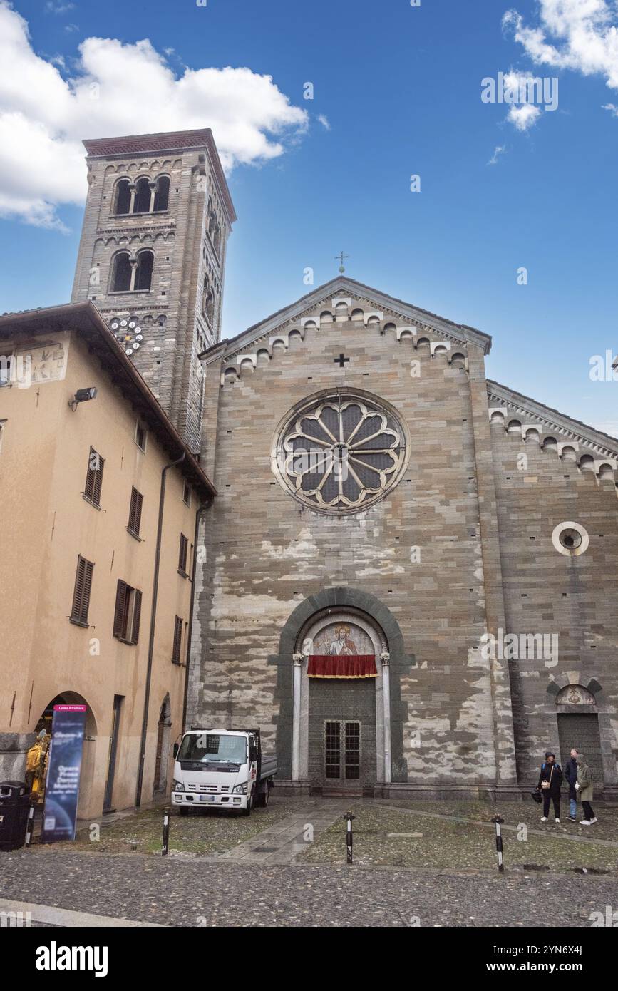 Portal of basilica San Fedele in the city center of Como, Italy, Europe ...