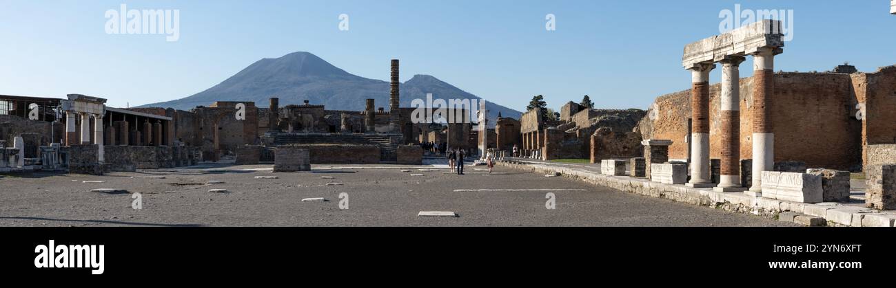 Iconic forum in the ancient city of Pompeii, Mount Vesuvius in the ...