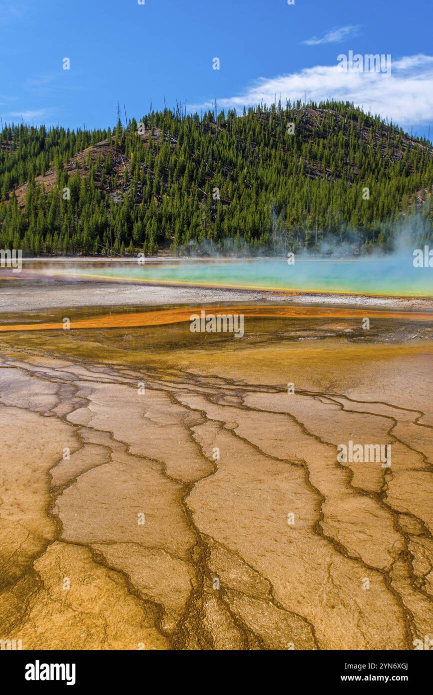 Famous Grand Prismatic Spring basin in Yellowstone National Park, USA ...