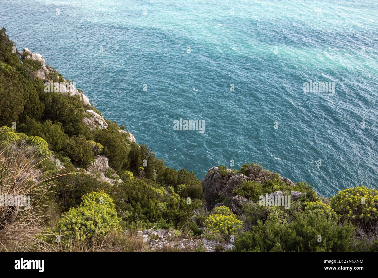 Scenic maritime landscape with cliffs at the famous Amalfi Coast ...