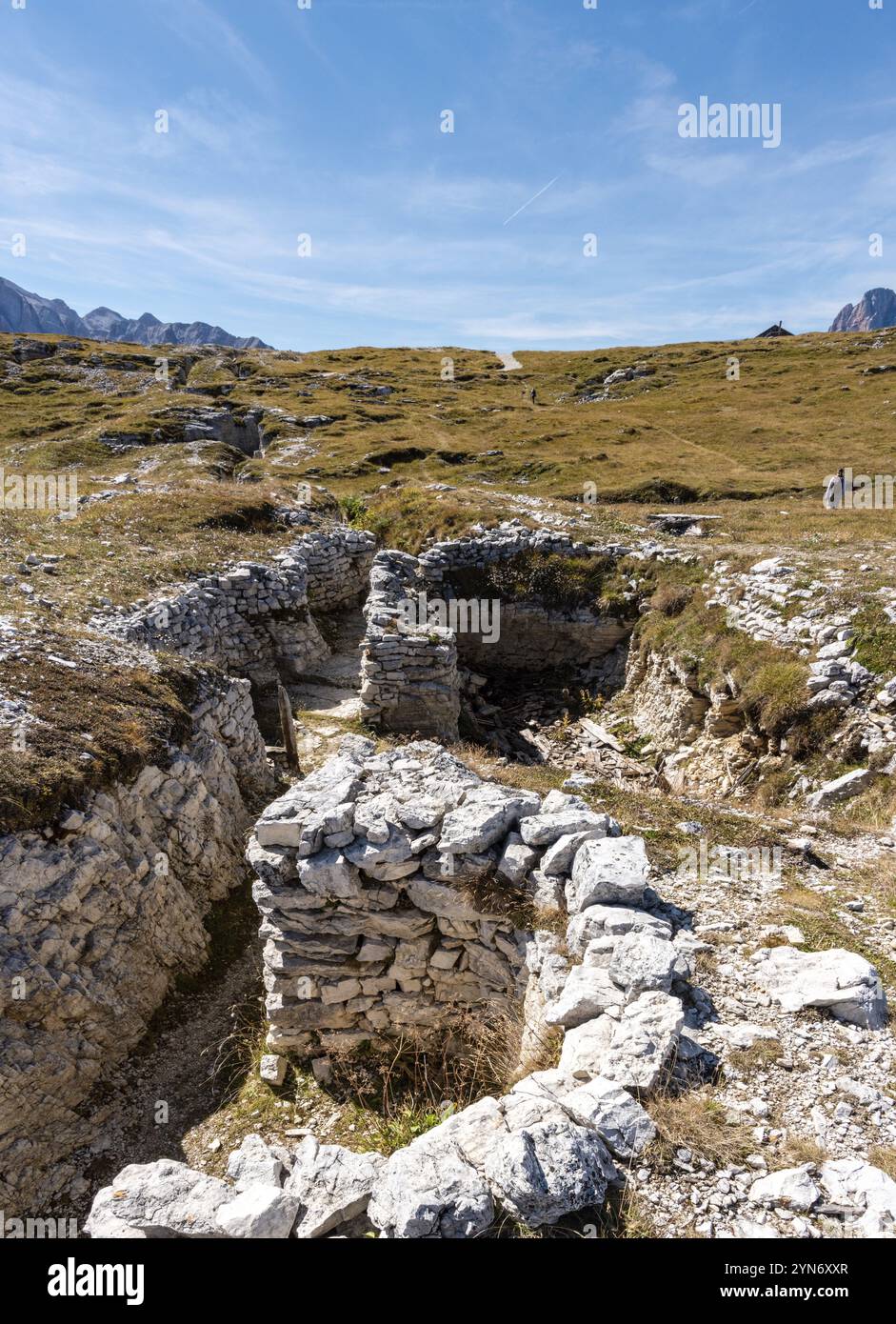Remains of military trenches on Mount Piano in the Dolomite Alps, built ...