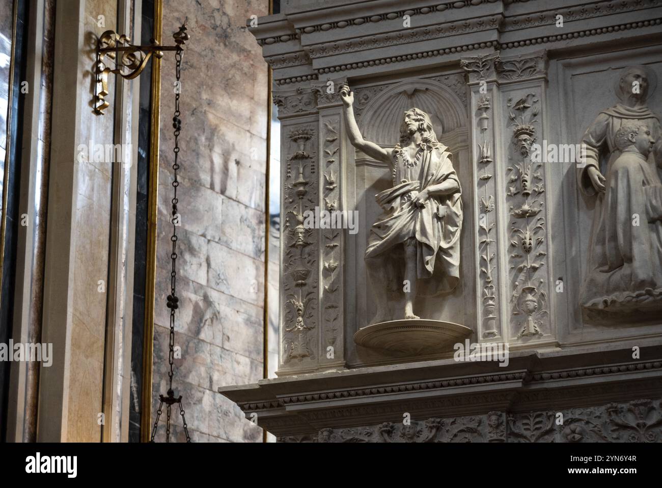 Fresco of Jesus christ reaching his hand to the heaven, Italy, Europe ...