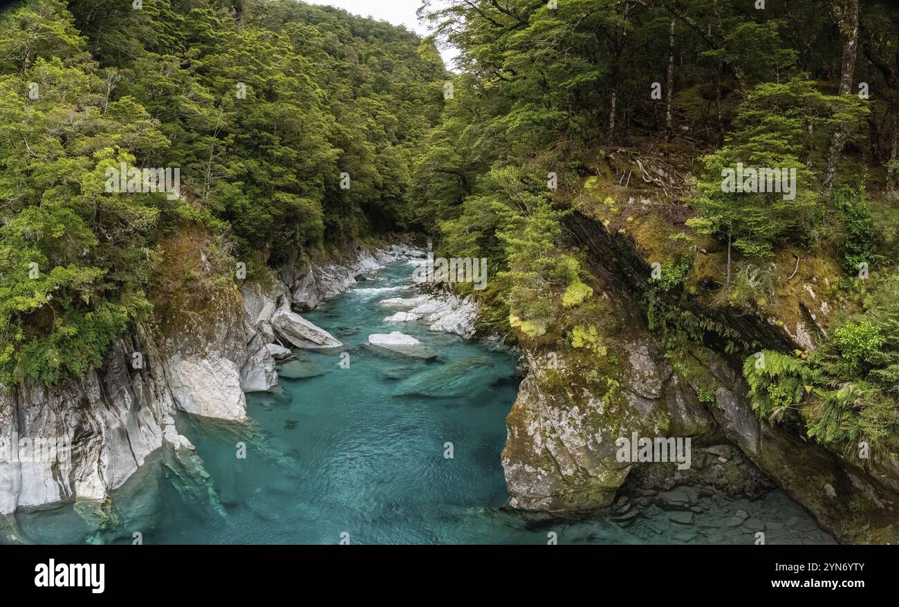 Colorful blue mountain river at the Haast pass, South Island of New ...