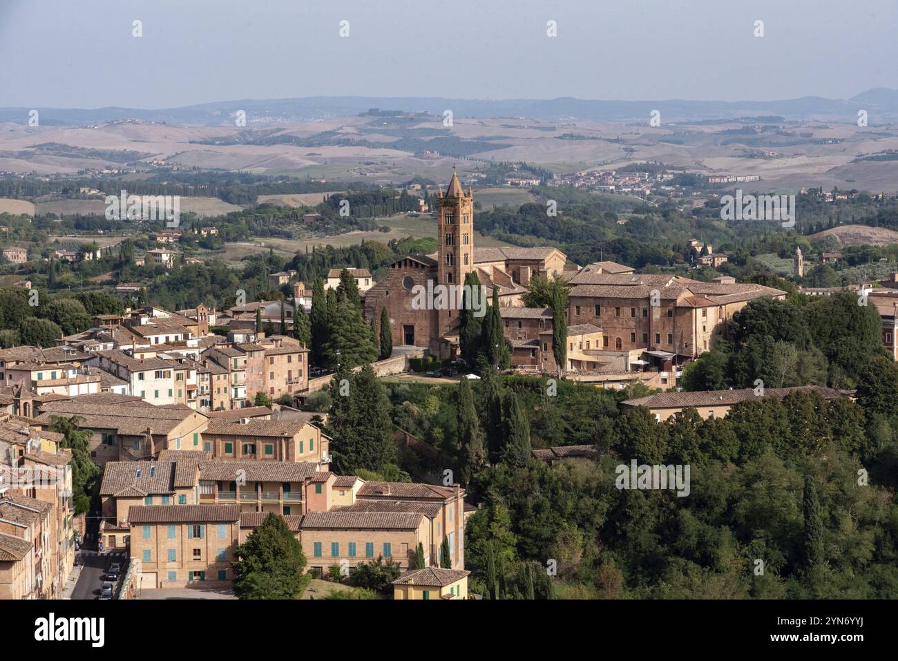 Aerial view of the Basilica San Francesco in Siena, seen from the ...