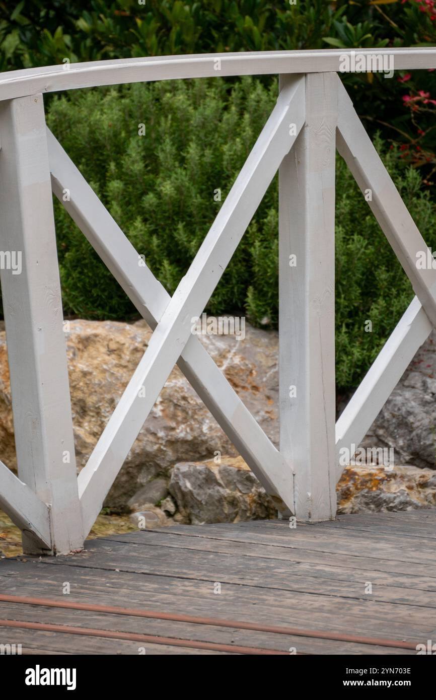 Bridge, Wooden, Railing - White Wooden Bridge Railing in Garden Setting ...