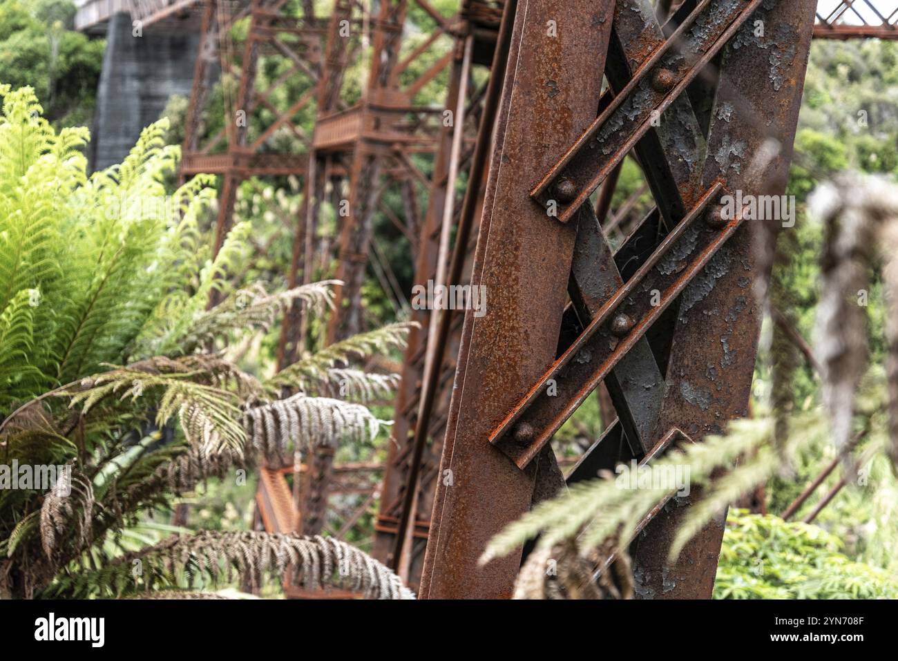 Old unused iron train bridge at the Old Coach Road, North Island of New ...