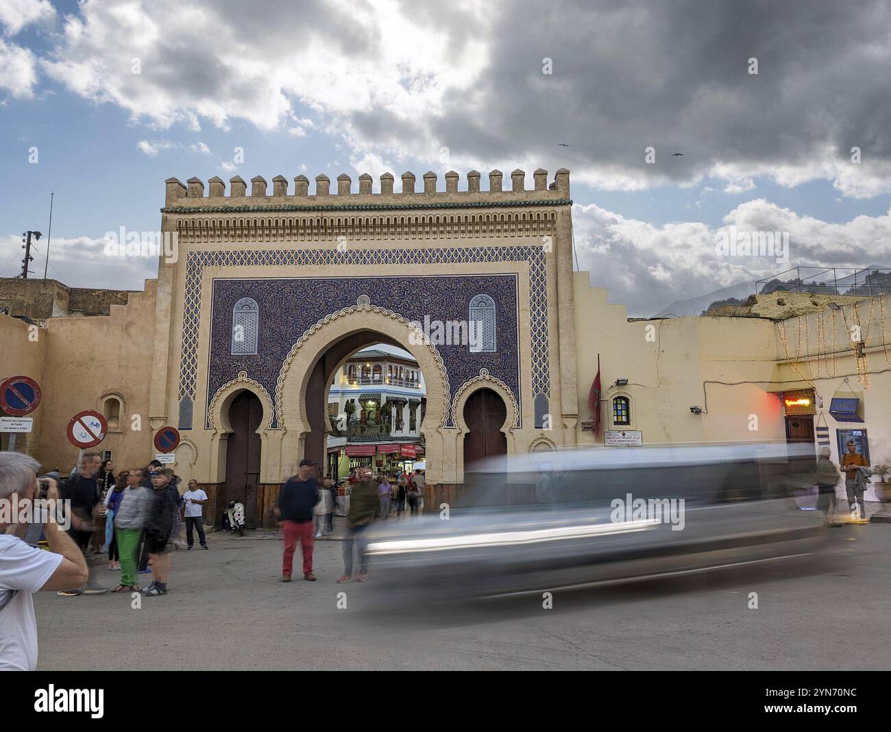 Famous town gate Bab Boujloud in the medina of Fes, Morocco, Africa ...