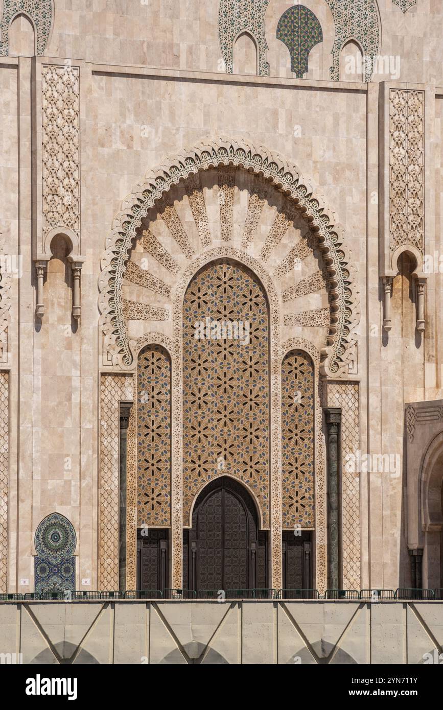 Exterior of the famous Hassan II Mosque at the coast of Casablanca ...