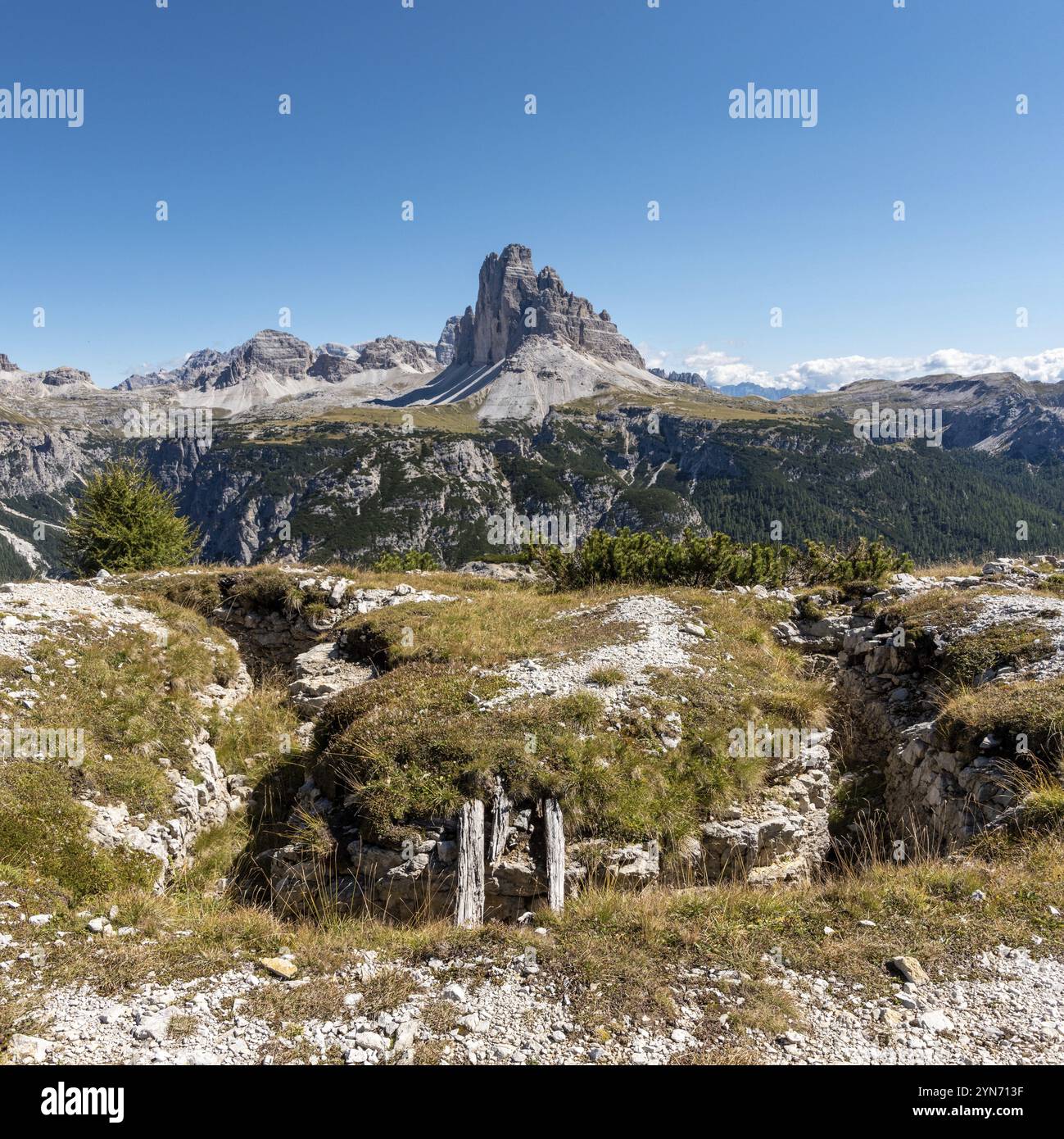 Remains of military trenches on Mount Piano in the Dolomite Alps, built ...