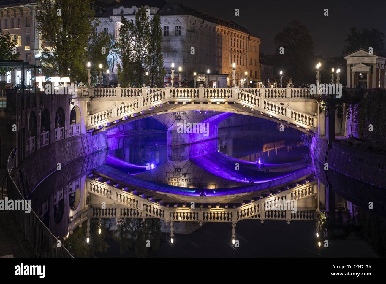 Famous three bridges at the Preseren square in the center of Ljubljana ...