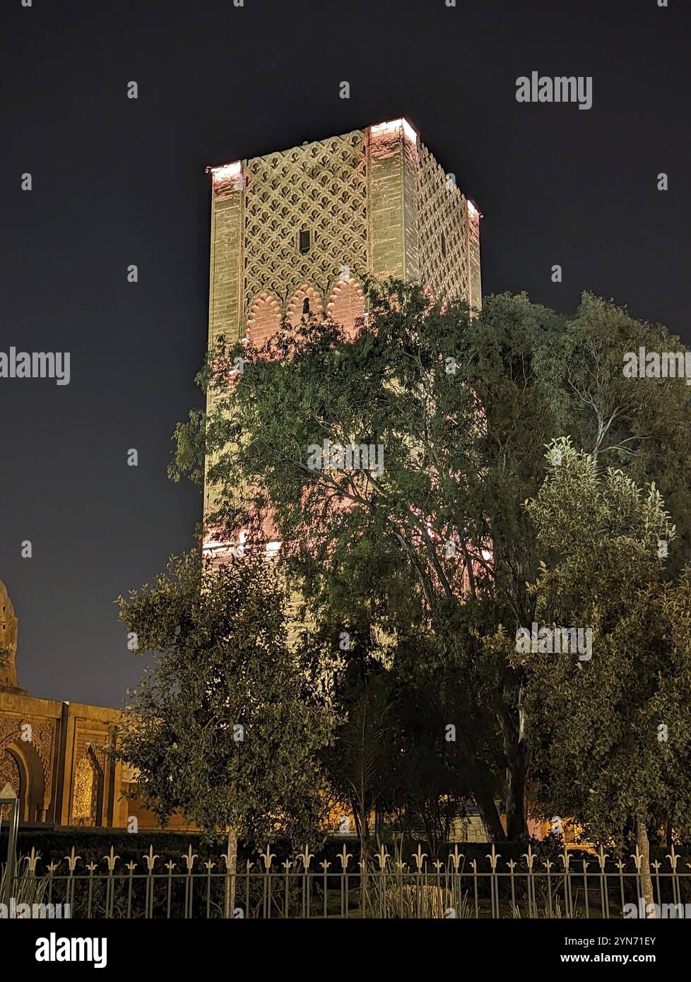 Iconic Hassan tower in the center of Rabat at night in Morocco Stock ...