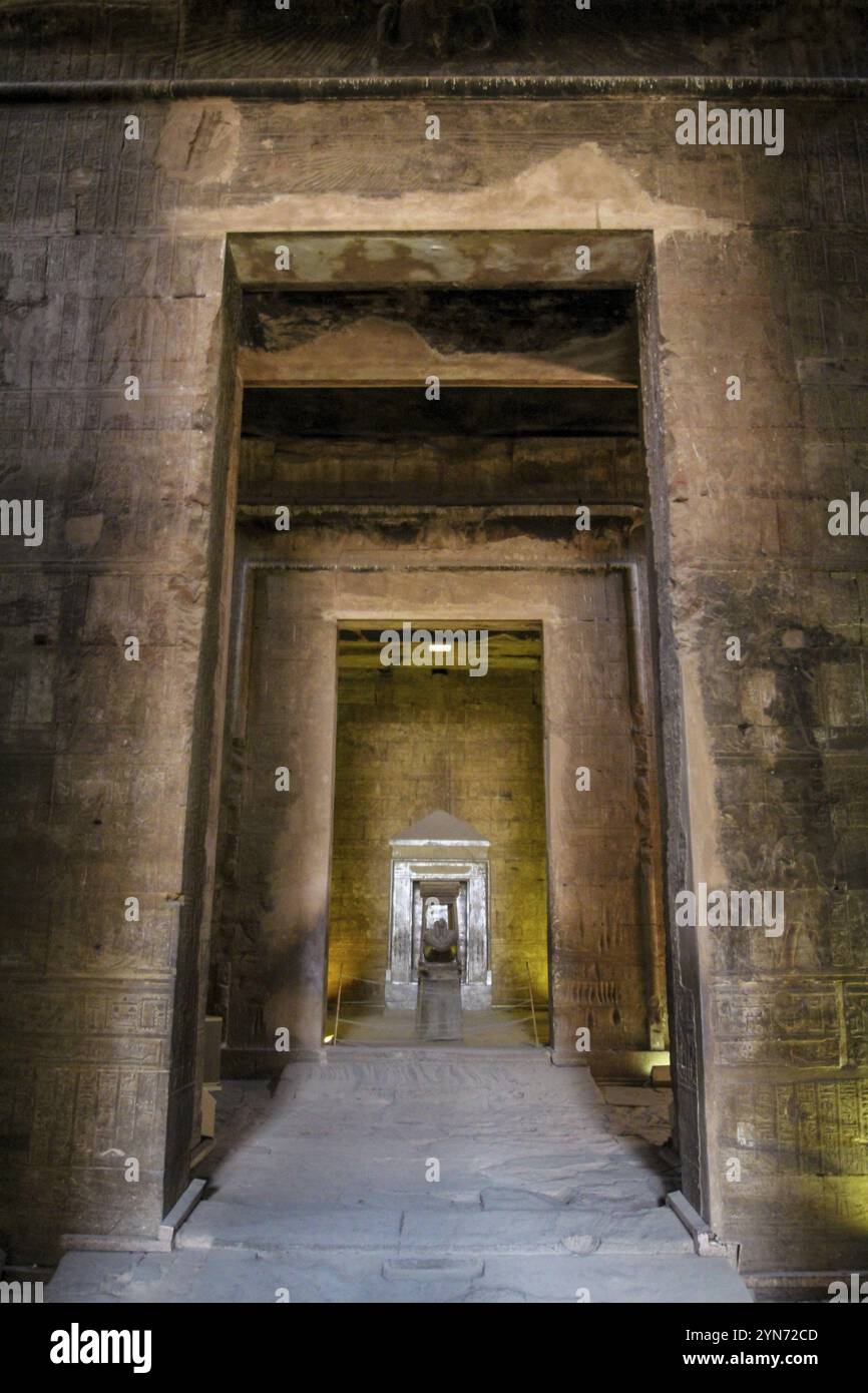 View into the sanctuary of the ancient Egyptian Horus temple, Edfu ...