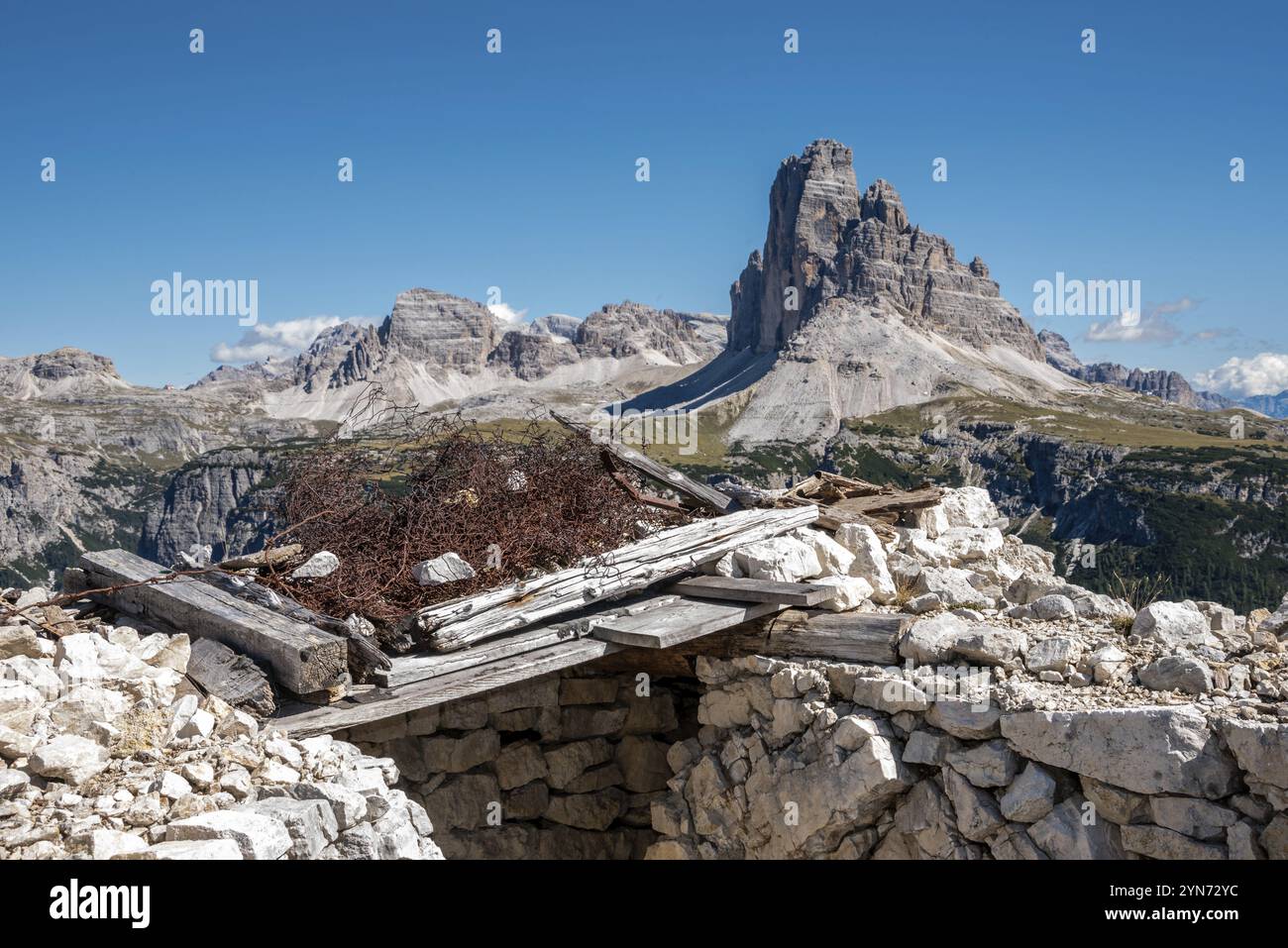 Remains of military fortifications on Mount Piano in the Dolomite Alps ...
