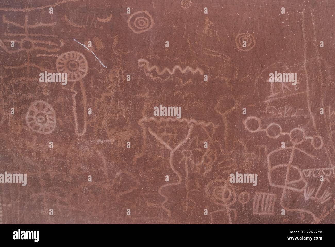 Historic petroglyphs from native Americans on Atlatl Rock in the Valley ...