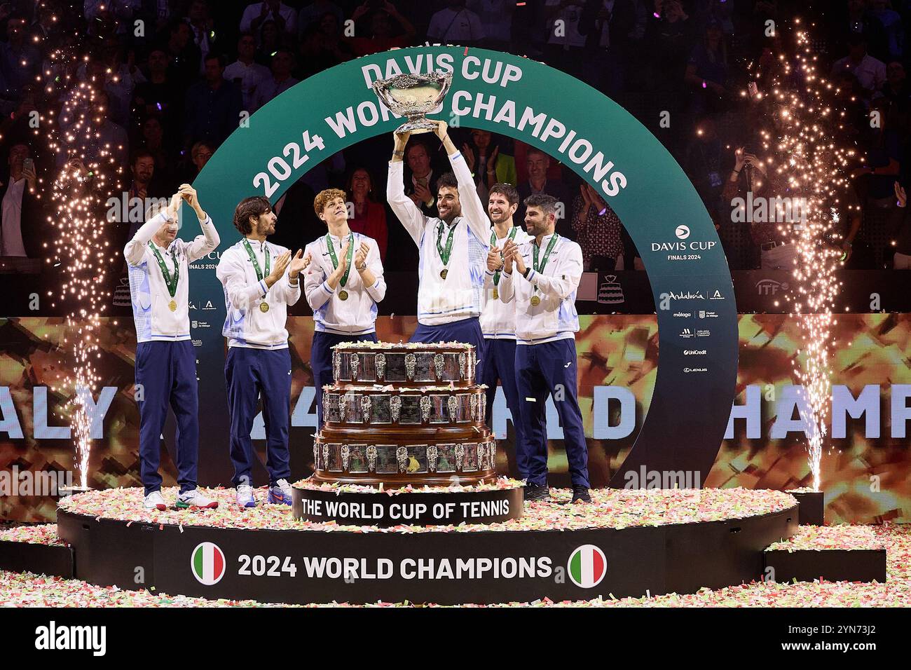 Malaga, Malaga, Spain. 24th Nov, 2024. Captain Filippo Volandri of Italy, Jannik Sinner of Italy ...