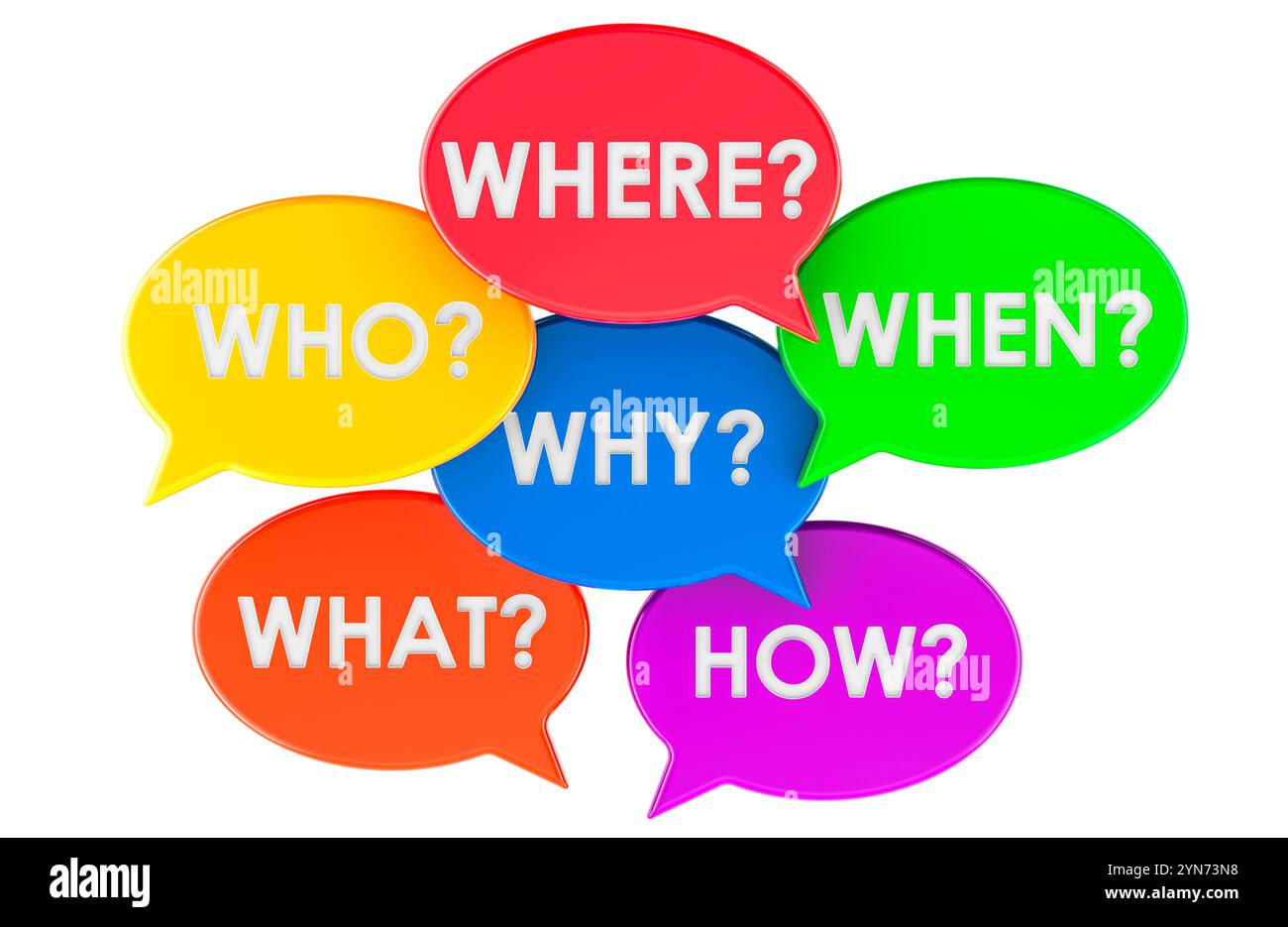 Colored speech bubbles with questions, 3D rendering isolated on white ...