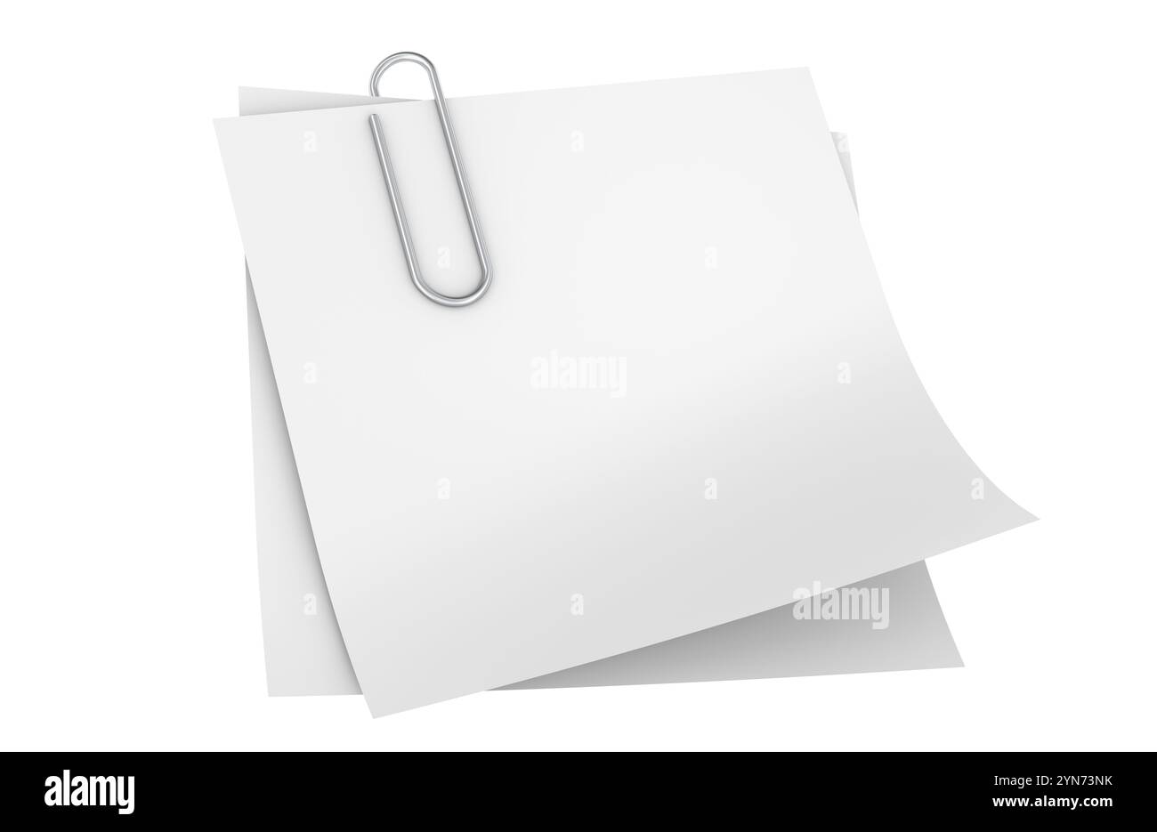 Paper clip with blank notes paper, 3D rendering isolated on white ...