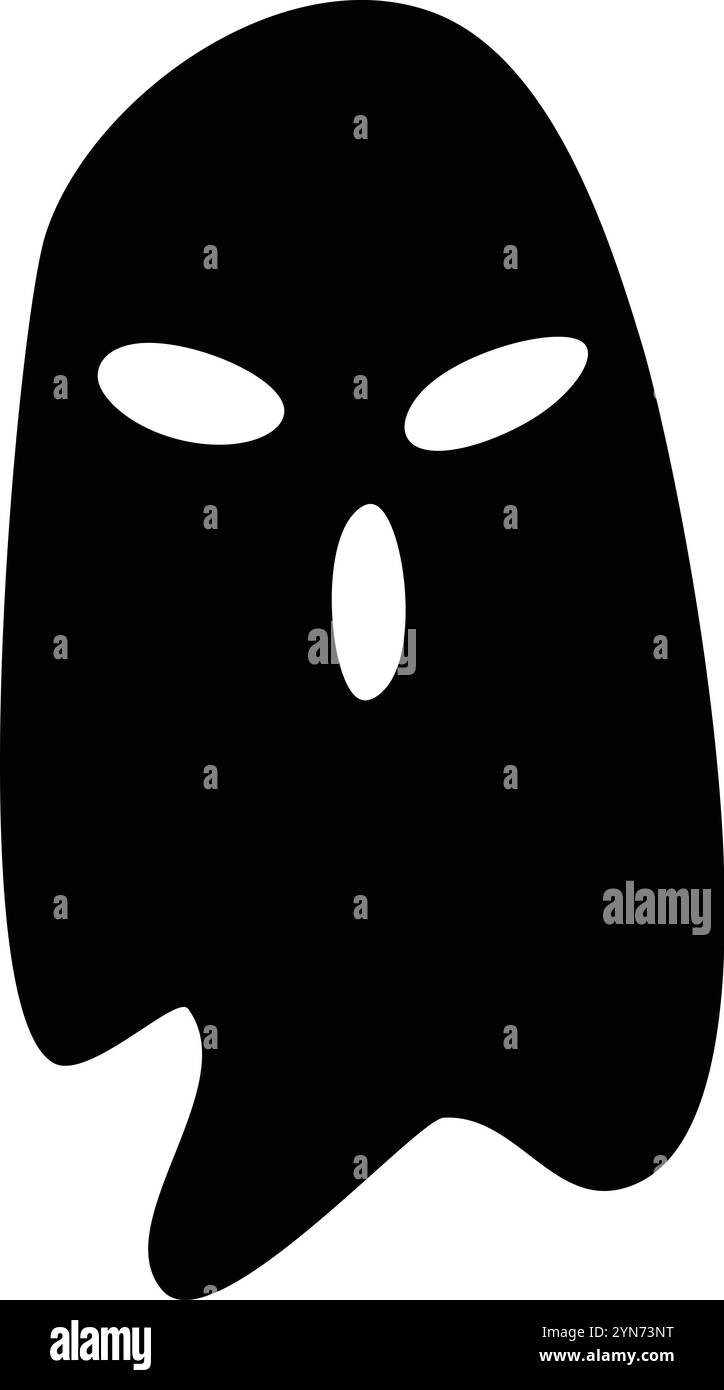 Simple black ghost silhouette floating with white oval eyes and mouth ...