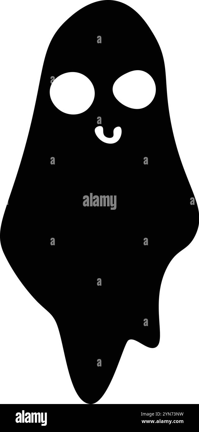 Minimalist vector illustration of a friendly black ghost floating with ...