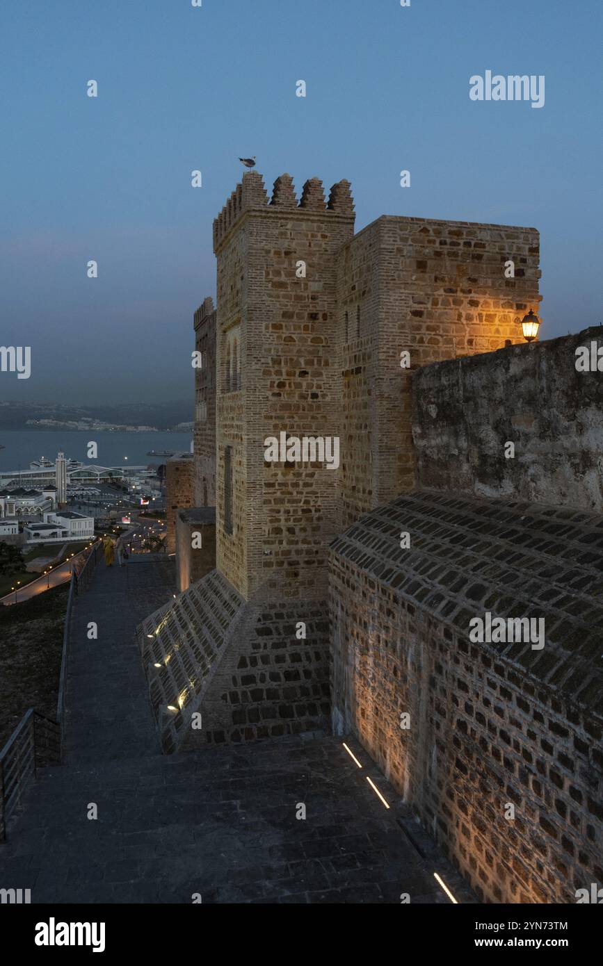 Scenic view from the York castle in Tangier at night, Morocco, Africa ...