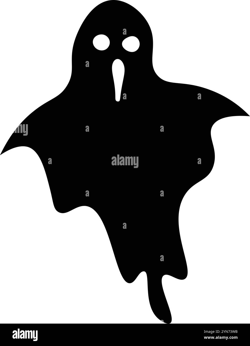 Simple black ghost with round white eyes and screaming mouth floating ...