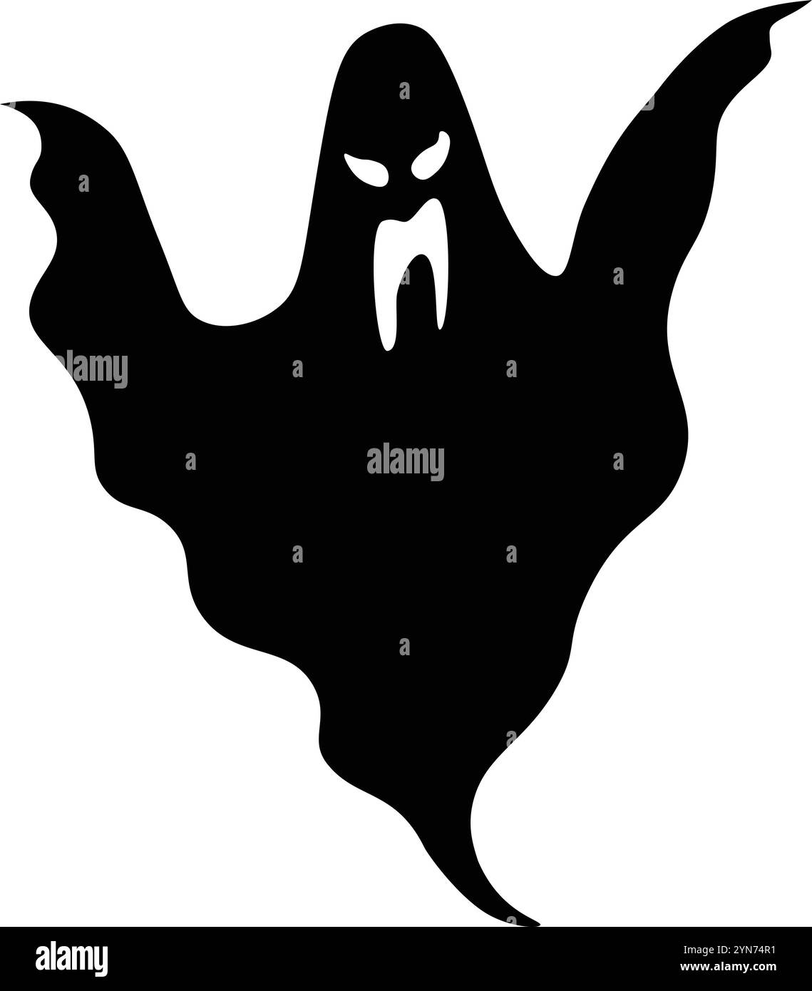 Black silhouette of a menacing ghost floating with glowing eyes and ...