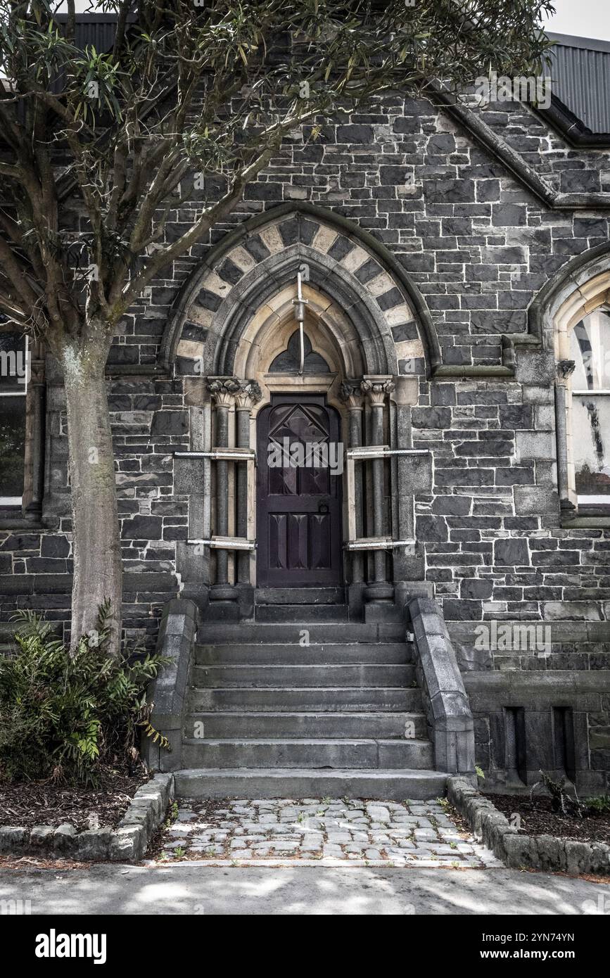 Detail of a historic building after 2011 earthquake, secured from ...