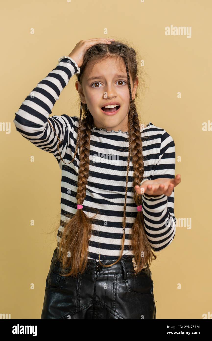 Young preteen child girl kid feeling hopelessness and loneliness ...