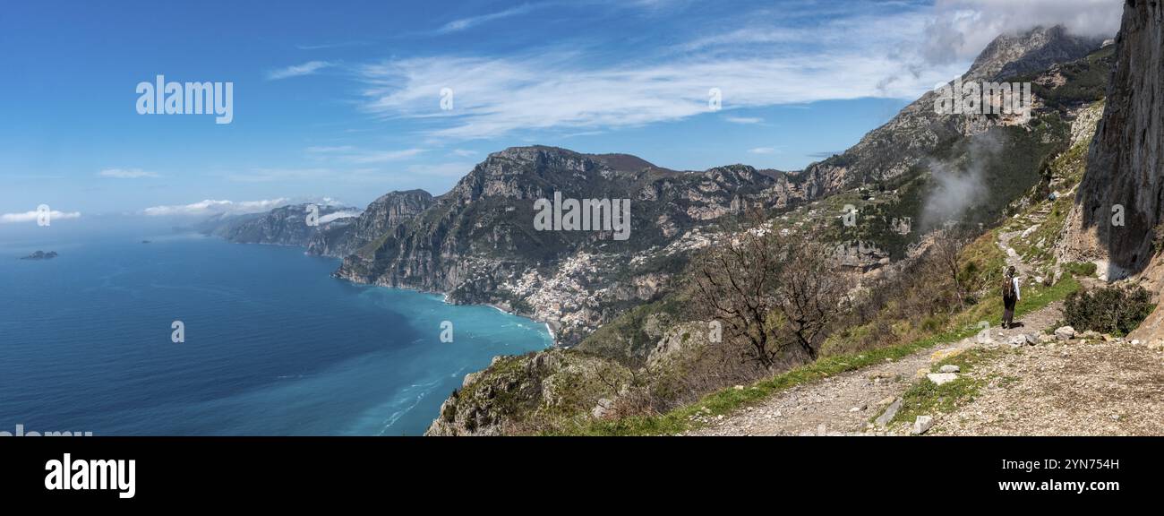 Shoreline of the scenic Amalfi coast from the path of the Gods, Italy ...