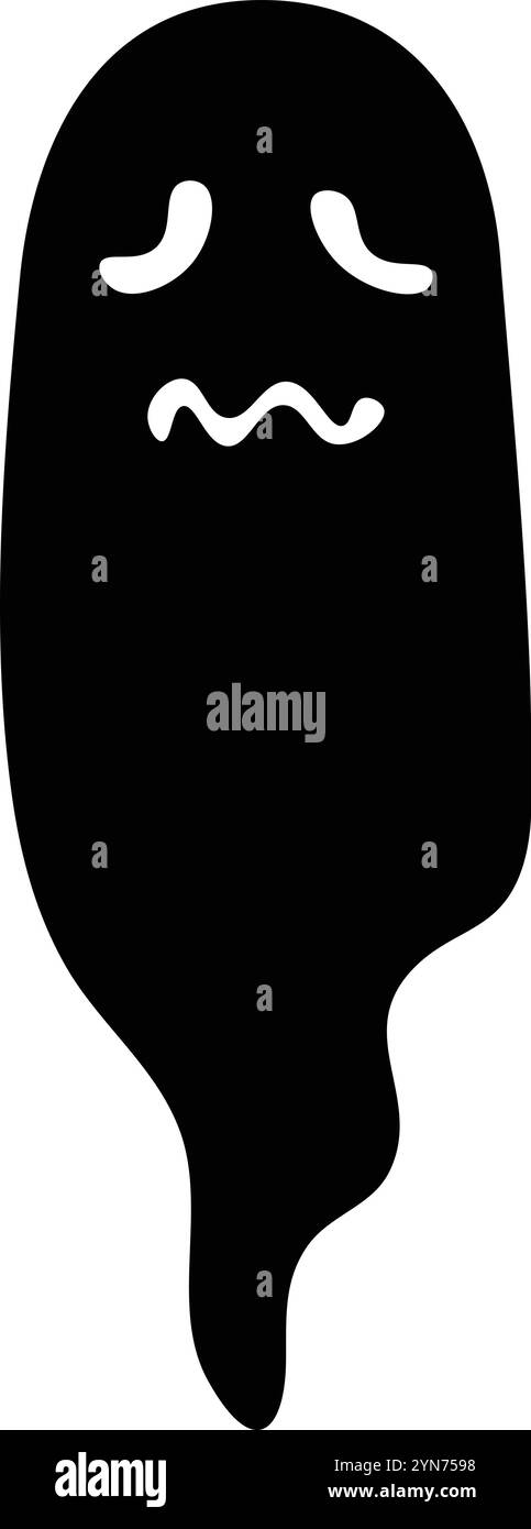 Black and white illustration of a sad ghost floating with a melancholic ...