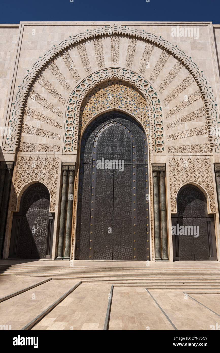 Exterior of the famous Hassan II Mosque at the coast of Casablanca ...