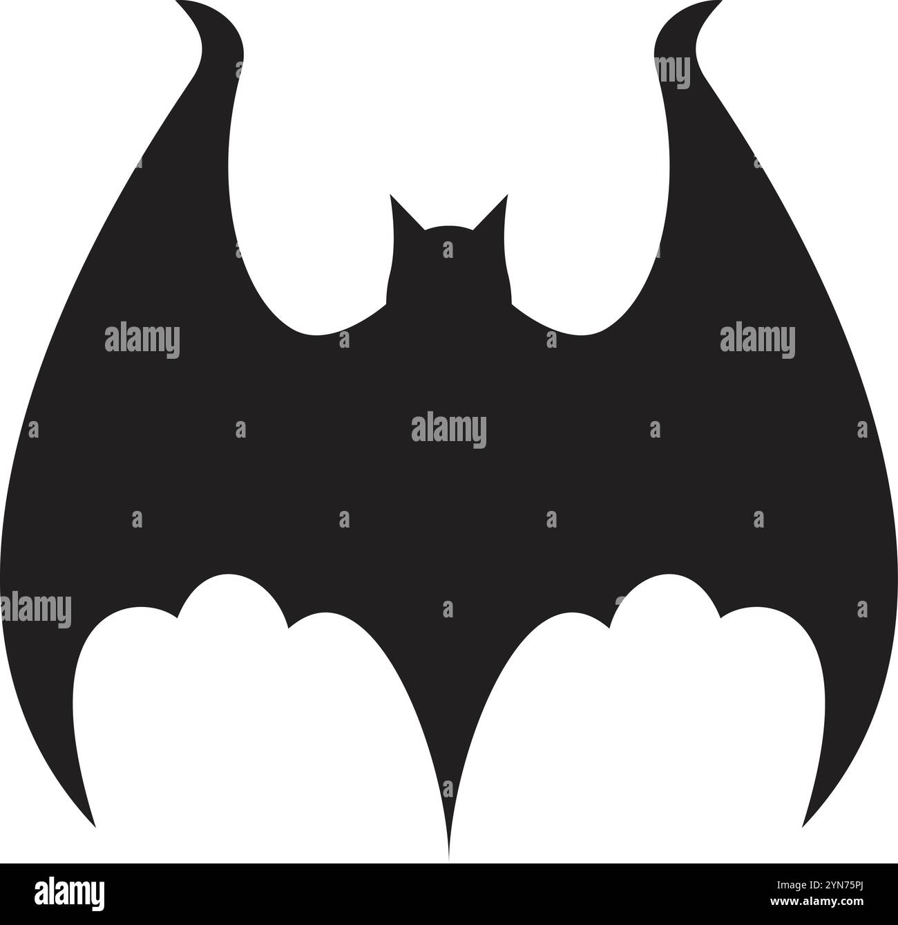 Stylized silhouette of a bat spreading its wings, creating a dramatic ...