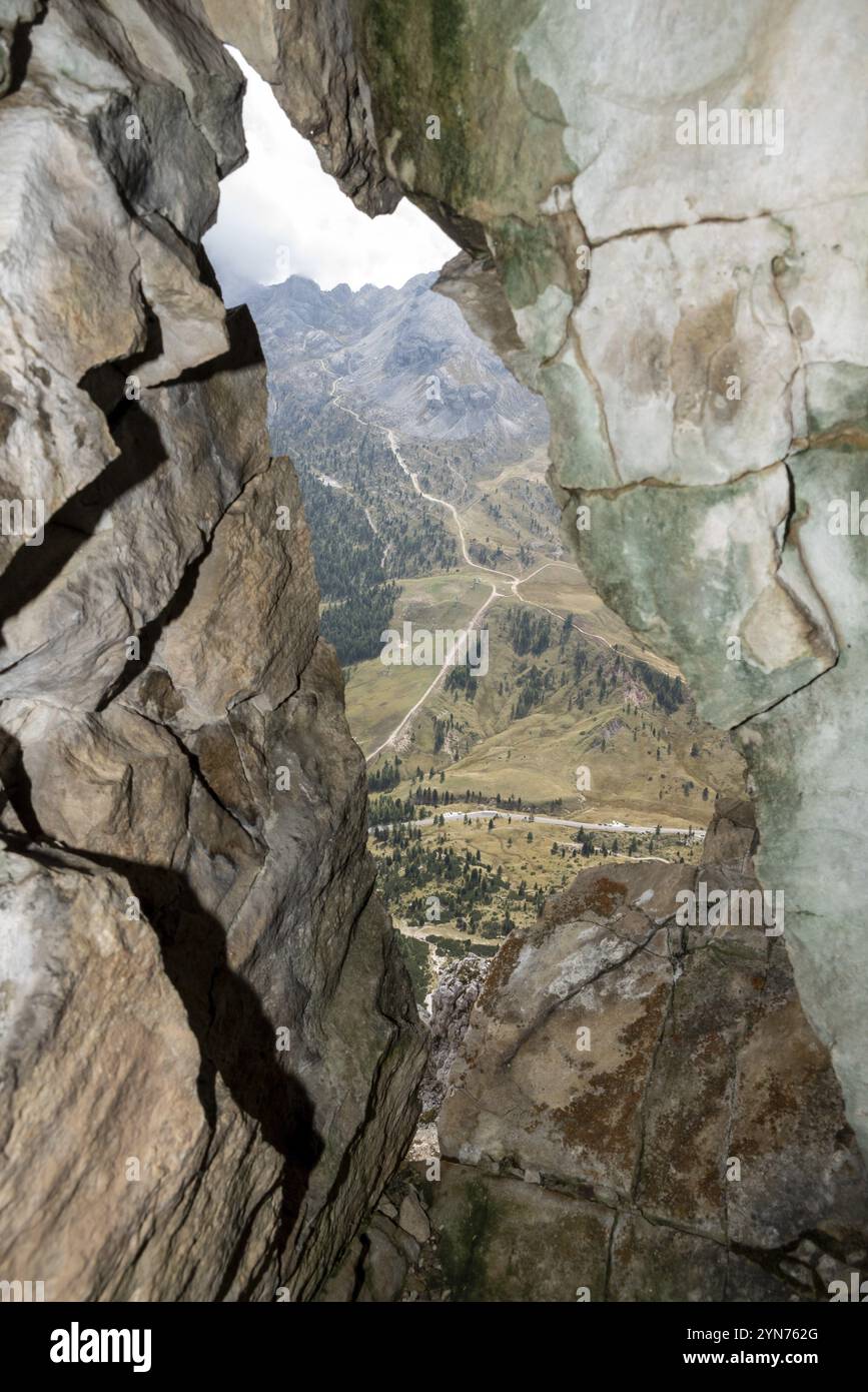 View out of a loophole of the Mount Lagazuoi tunnels, built during the ...