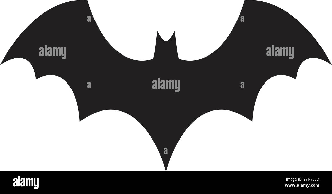 Stylized black bat silhouette with outstretched wings creates a ...
