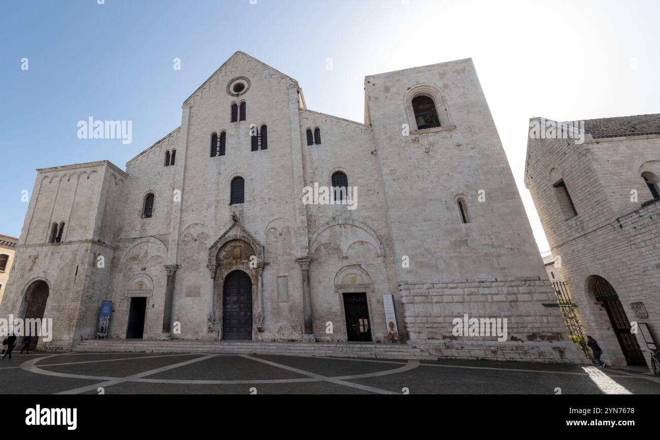 Facade of iconic basilica San Nicola in downtown Bari, Italy, Europe ...