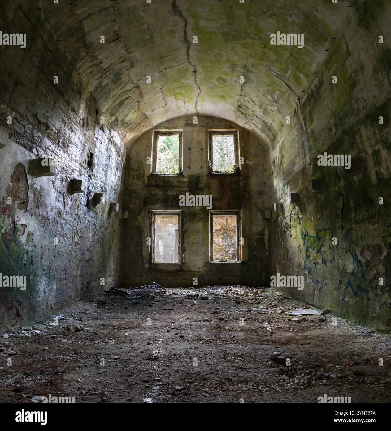 Inside the Austrian fortress Landro in the Dolomite Alps of South Tirol ...