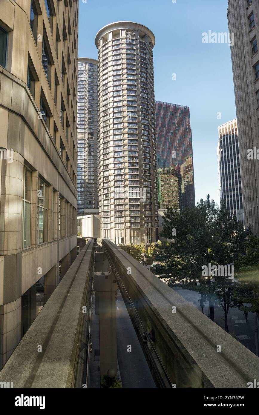 Monorail tracks in downtown Seattle, USA, North America Stock Photo - Alamy