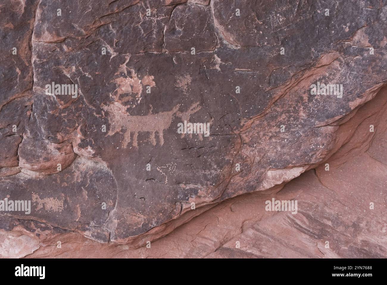 Historic petroglyphs from native Americans on Atlatl Rock in the Valley ...