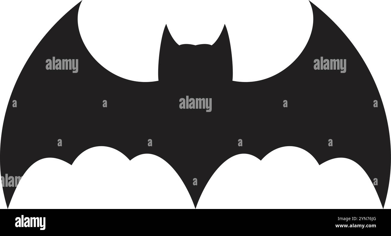 Stylized vector silhouette of a bat with fully spread wings, creating a ...